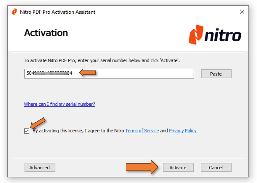 How to activate Nitro PDF Pro with an 18-digit serial number