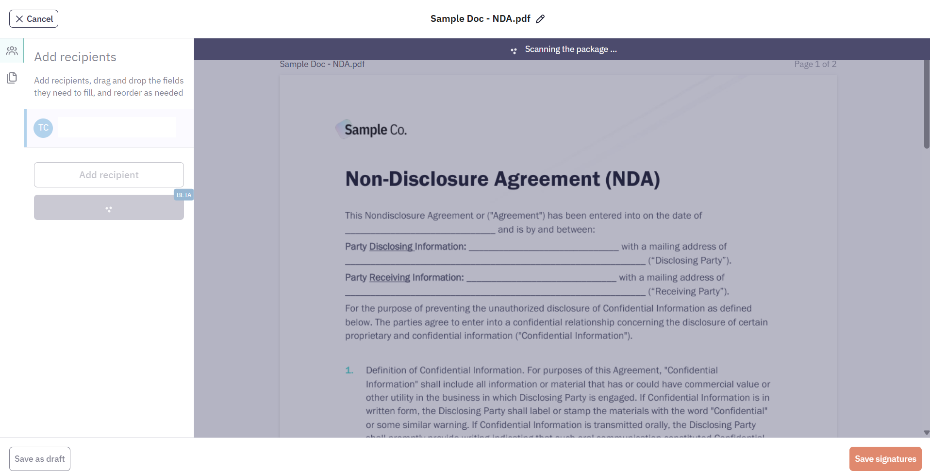 Send an eSignature Request with Auto Detect Fields