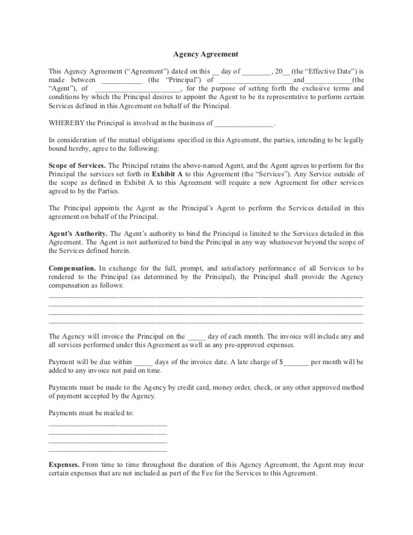 Agency Agreement Template