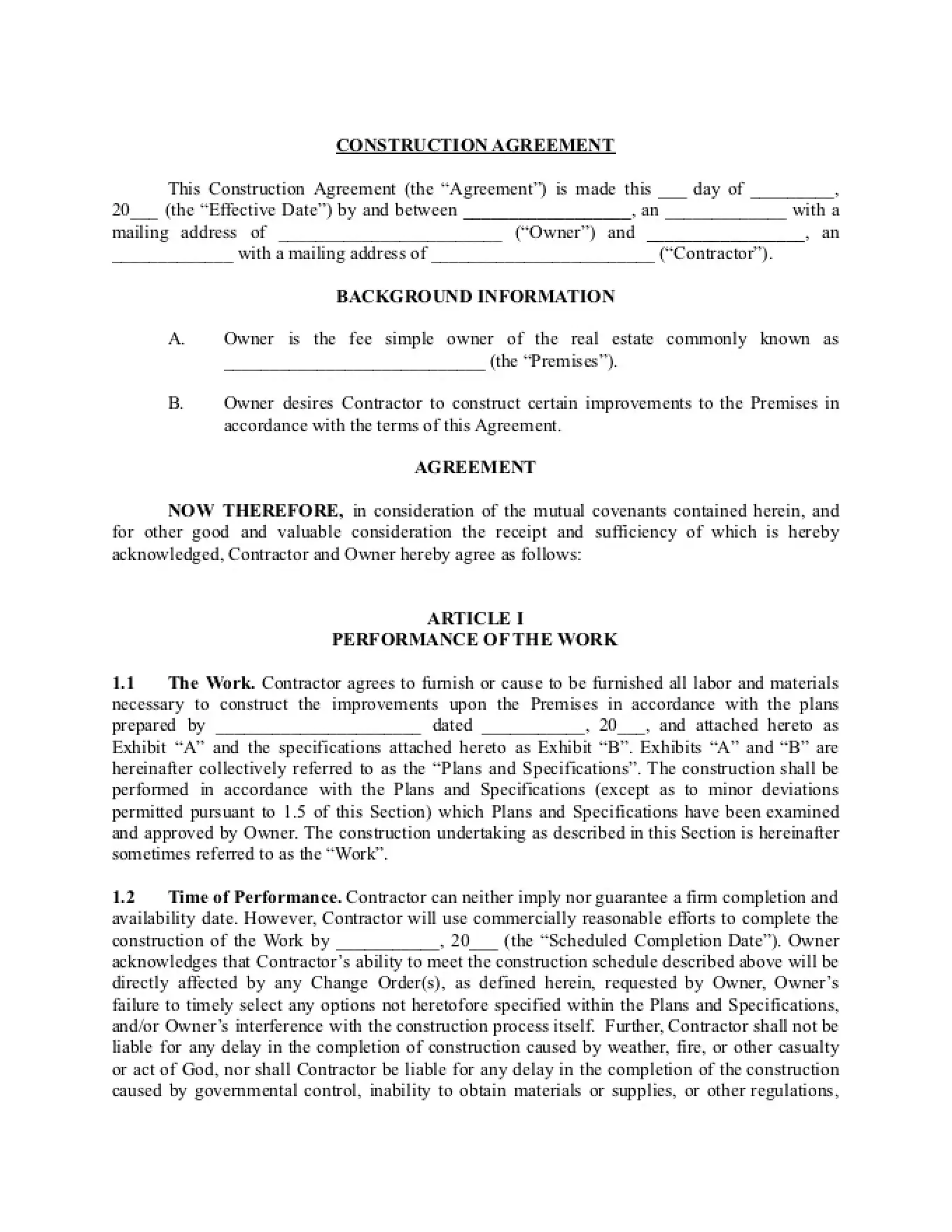 Construction Contract Template