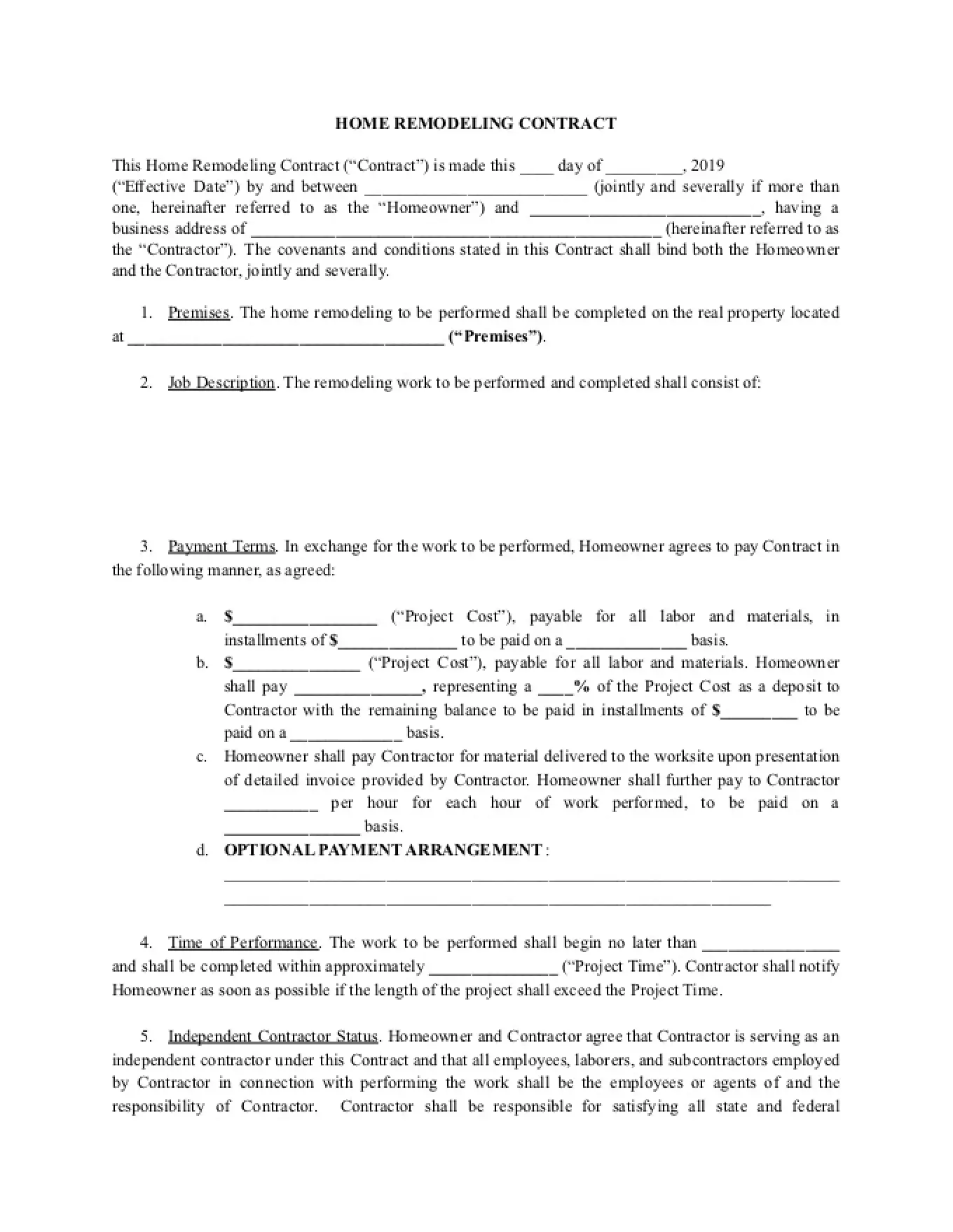 Home Remodeling Contract Template